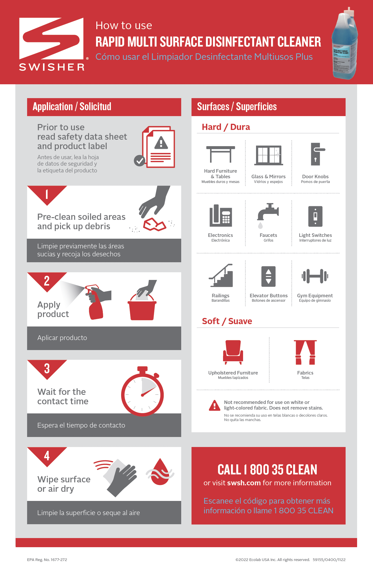 Swisher Ultra Rapid Multi Surface Disinfectant Cleaner Wall Chart