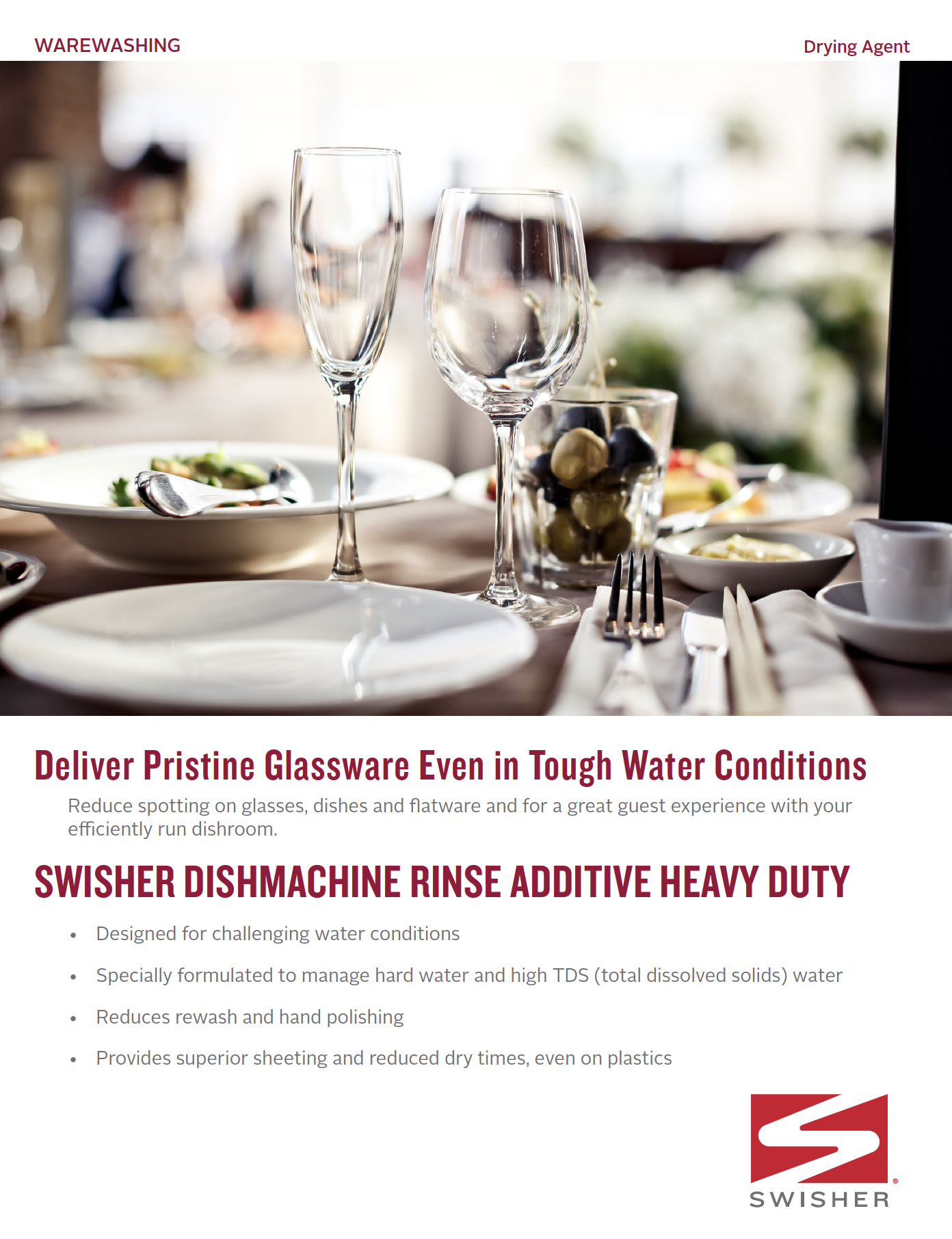 Swisher Dishmachine Rinse Additive Heavy Duty Sell Sheet