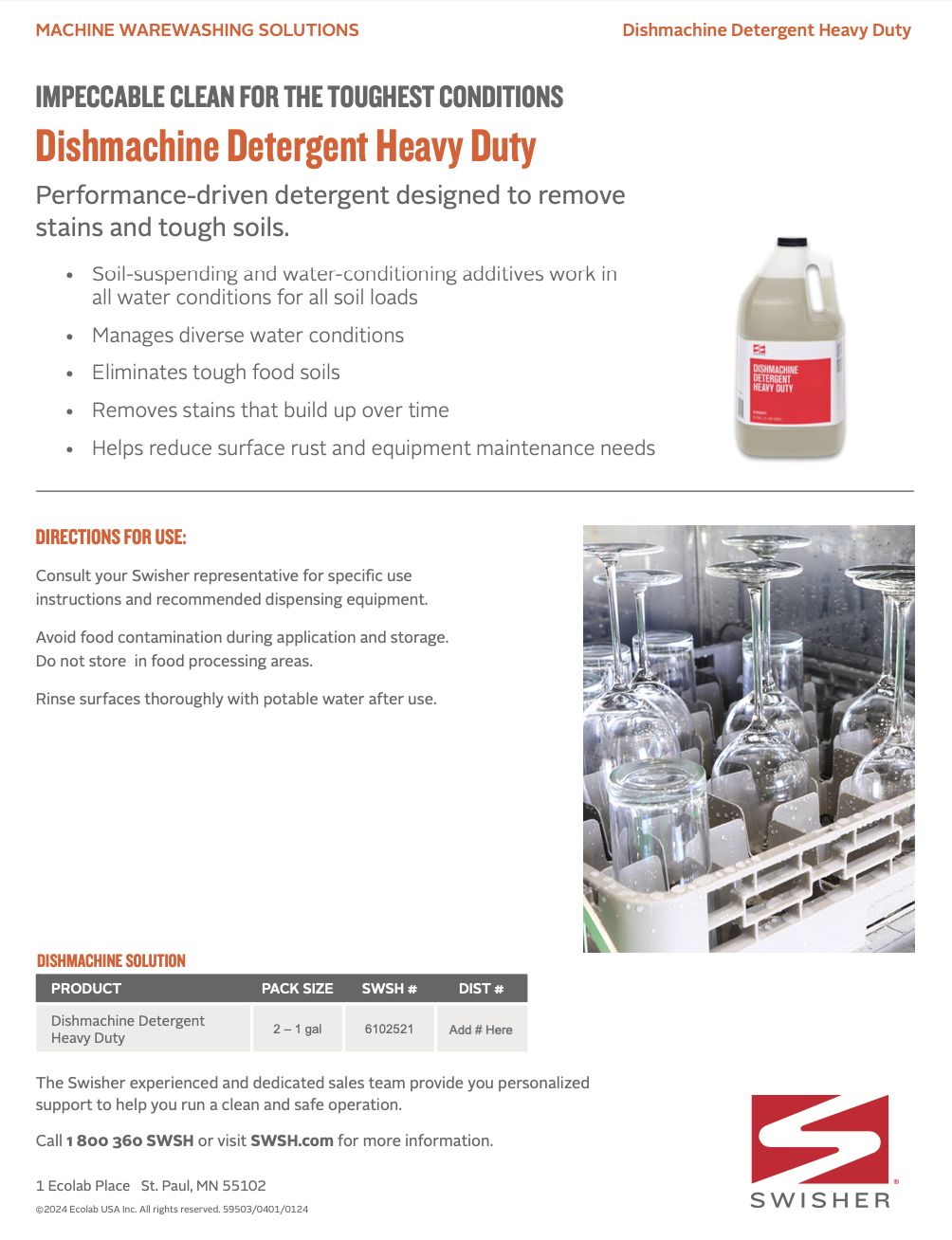 Swisher Dishmachine Detergent Heavy Duty Sell Sheet