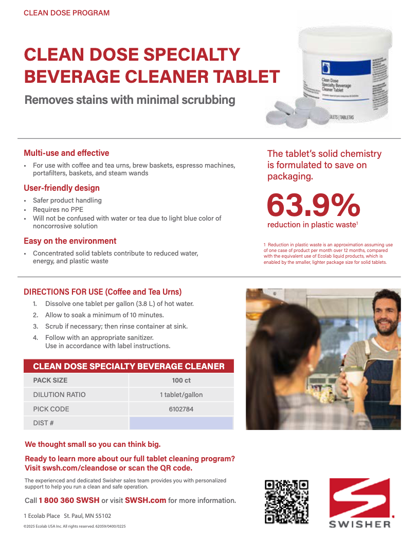 Swisher Clean Dose Specialty Beverage Cleaner Sell Sheet